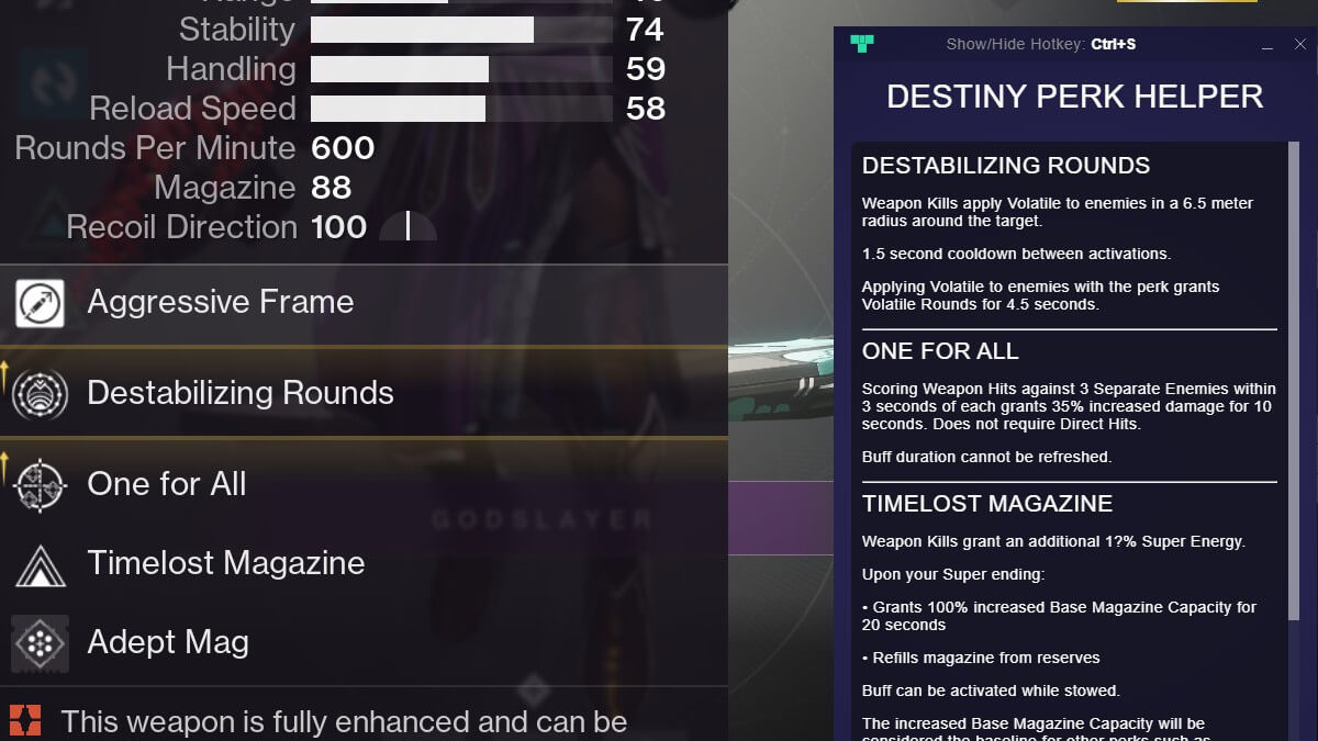 Destiny Perk Helper