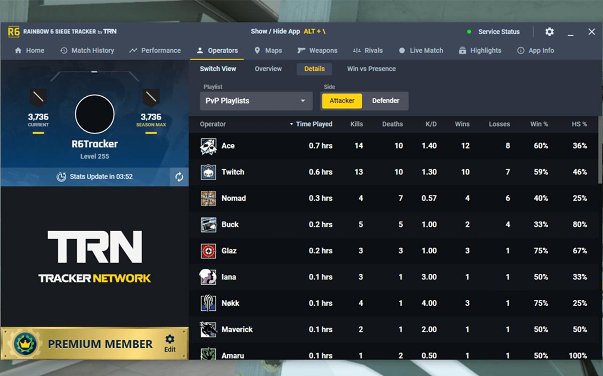 Rainbow 6 Siege Tracker